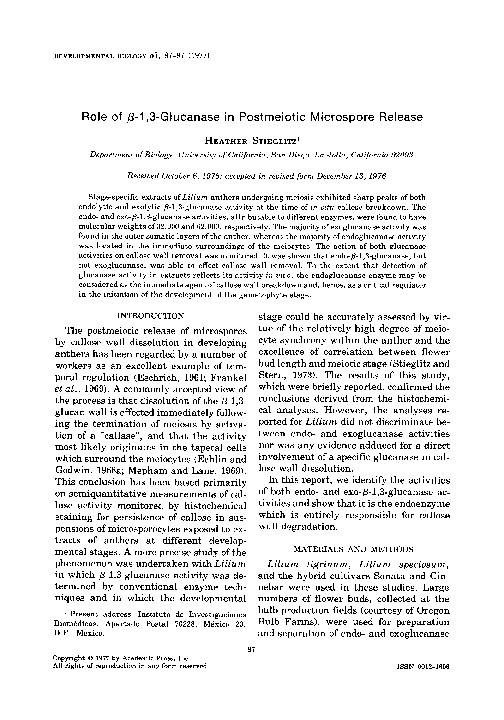 (PDF) Role of β-1,3-glucanase in postmeiotic microspore release