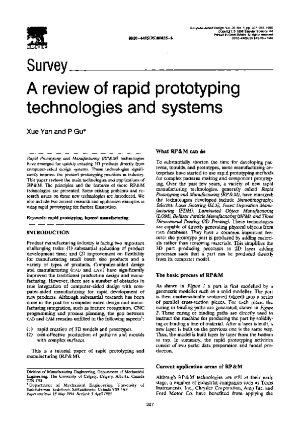 (PDF) Survey A review of rapid prototyping technologies and systems
