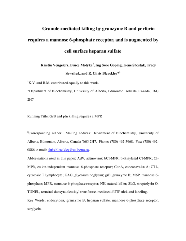 (PDF) Granule-mediated killing by granzyme B and perforin requires a ...