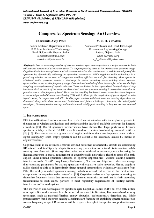 (PDF) Compressive Spectrum Sensing: An Overview