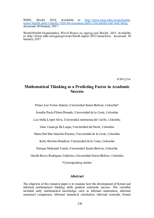 (PDF) Mathematical Thinking as a Predicting Factor in Academic Success