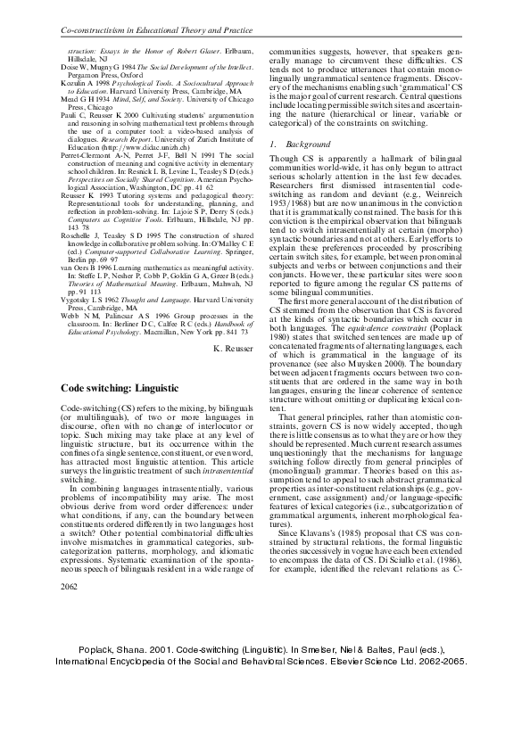 Pdf Code Switching Linguistic