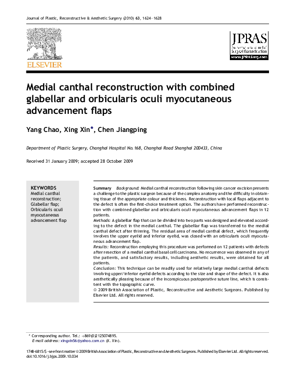 (PDF) Medial canthal reconstruction with combined glabellar and ...