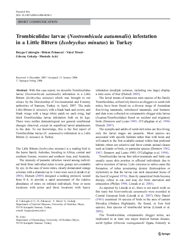 (PDF) Trombiculidae larvae (Neotrombicula autumnalis) infestation in a ...