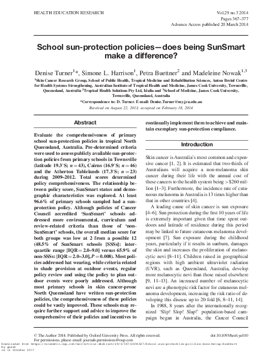 (PDF) School sun-protection policies--does being SunSmart make a ...