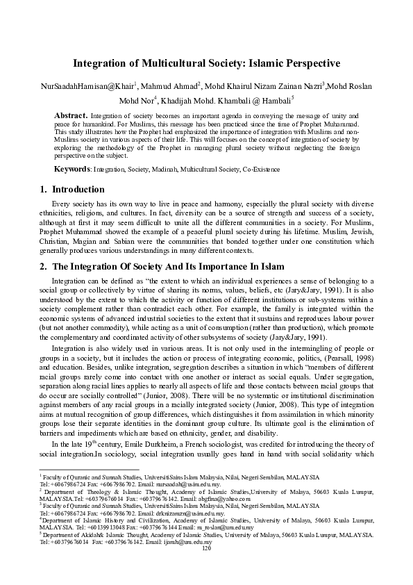 (PDF) Integration of Multicultural Society: Islamic Perspective