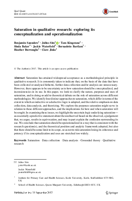 Pdf Saturation In Qualitative Research Exploring Its Conceptualization And Operationalization