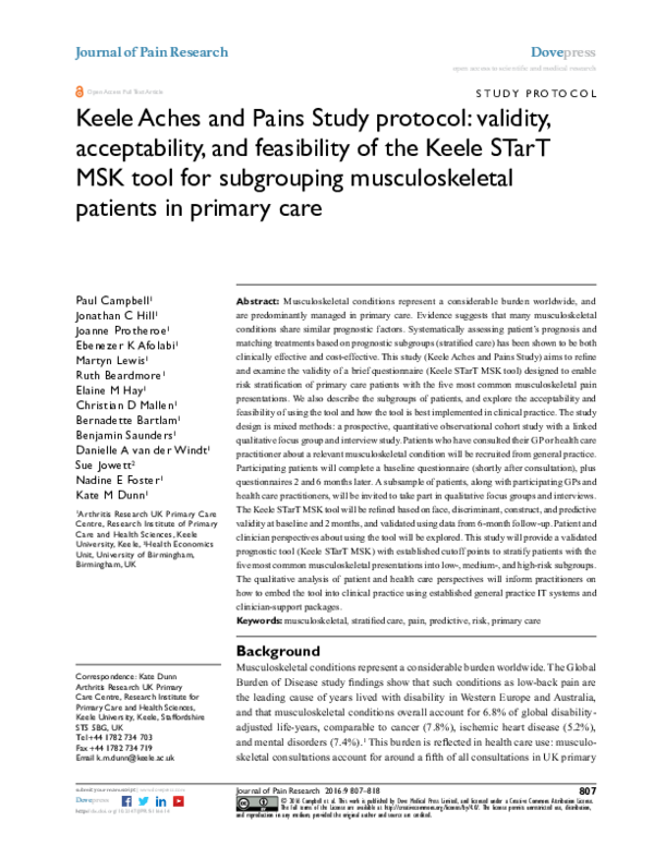 (PDF) Keele Aches and Pains Study protocol: validity, acceptability ...