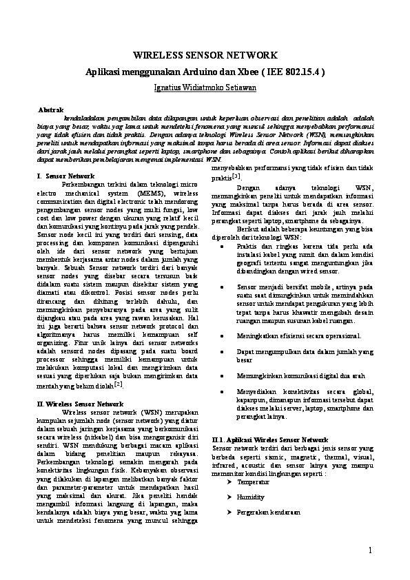 (PDF) WIRELESS SENSOR NETWORK Aplikasi menggunakan Arduino dan Xbee ( IEE 802.15.4 | widiatmoko ...