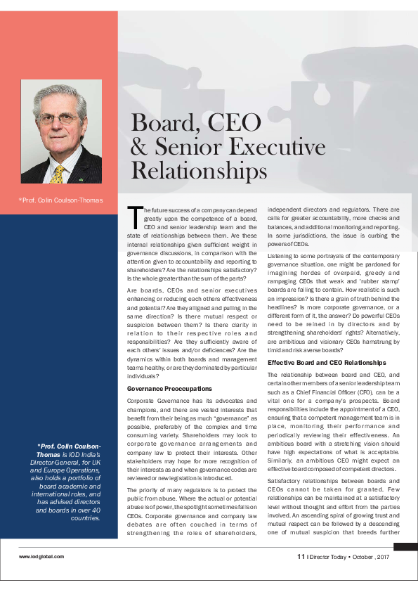 (PDF) Board, CEO and Senior Executive Relationships