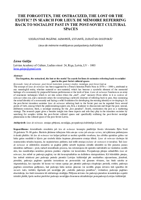 (DOC) THE FORGOTTEN, THE OSTRACIZED, THE LOST OR THE EXOTIC? IN SEARCH ...