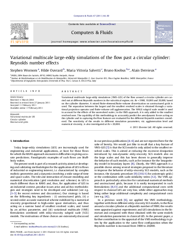(PDF) Variational multiscale large-eddy simulations of the flow past a circular cylinder ...