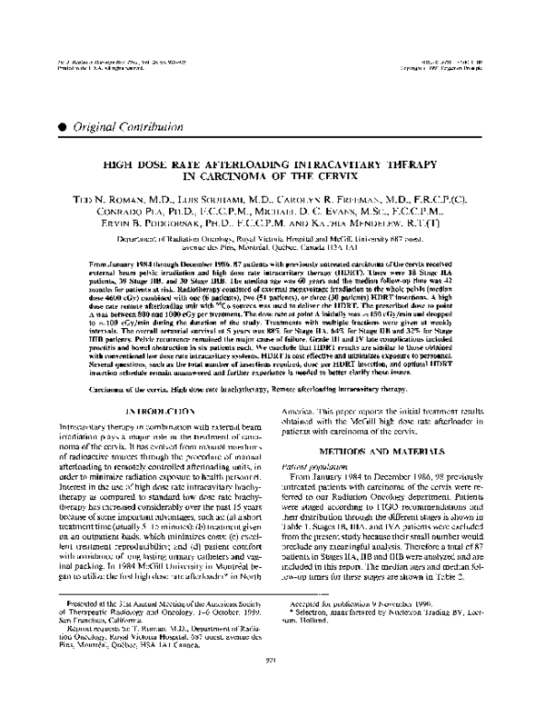 (PDF) High dose rate afterloading intracavitary therapy in carcinoma of ...