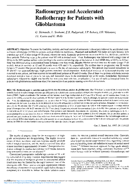(PDF) Radiosurgery and accelerated radiotherapy for patients with glioblastoma
