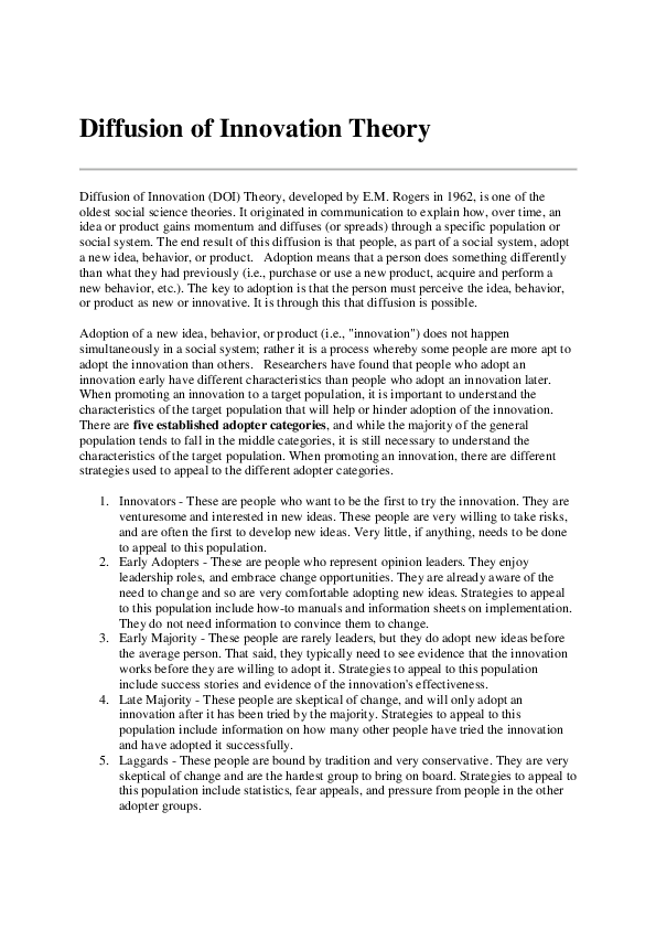 (DOC) Diffusion of Innovation Theory