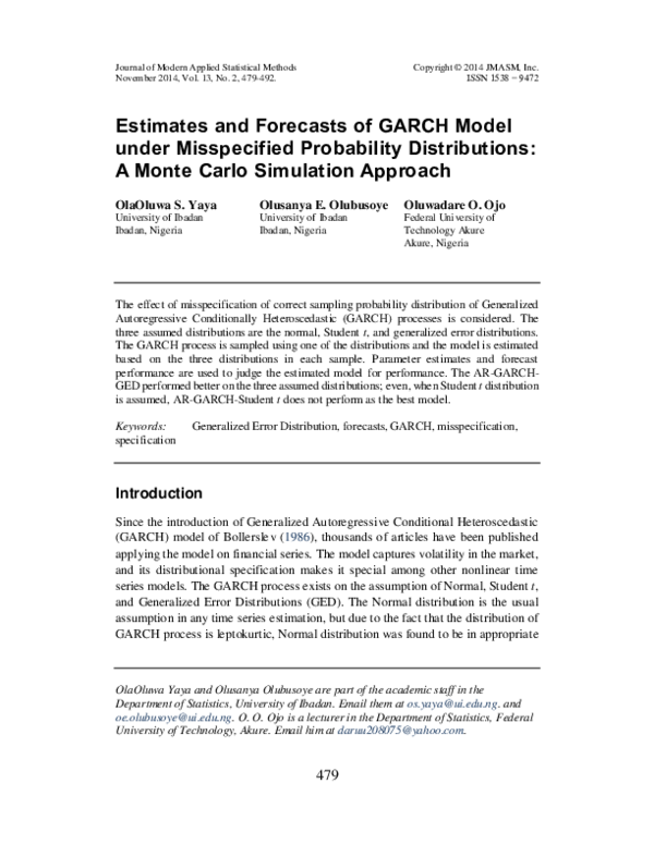Pdf Estimates And Forecasts Of Garch Model Under Misspecified