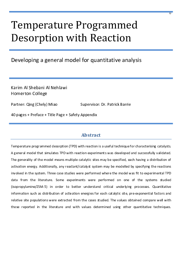 (PDF) Temperature Programmed Desorption with Reaction
