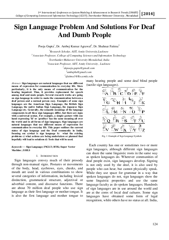 (PDF) Sign Language Problem And Solutions For Deaf And Dumb People