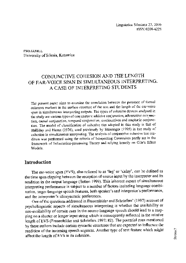 (DOC) Conjunctive Cohesion and the Length of Ear-Voice Span in ...