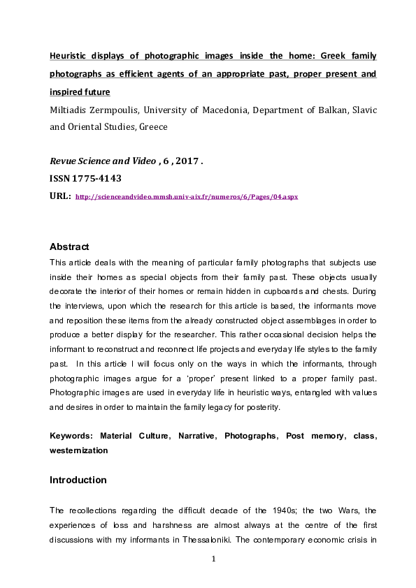 (PDF) Heuristic displays of photographic images inside the home: Greek ...