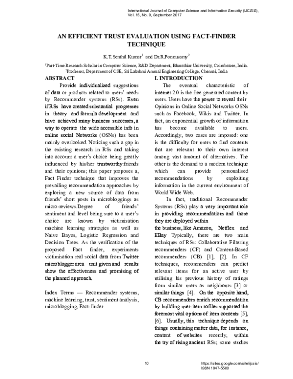 (PDF) AN EFFICIENT TRUST EVALUATION USING FACT-FINDER TECHNIQUE