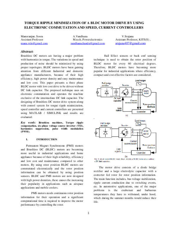 Doc Torque Ripple Minimization Of A Bldc Motor Drive By Using Electronic Commutation And Speed