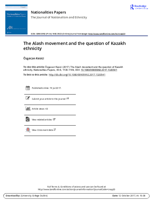 (PDF) The Alash movement and the question of Kazakh ethnicity