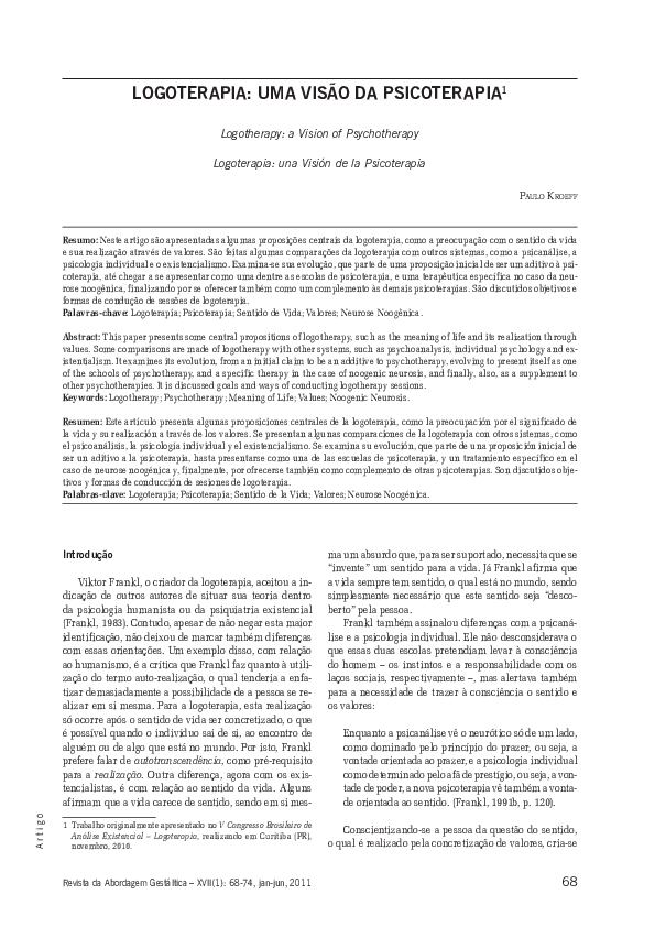(PDF) Logotherapy: a Vision of Psychotherapy Logoterapia: una Visión de ...