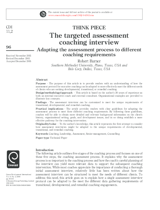 (PDF) The targeted assessment coaching interview Adapting the ...