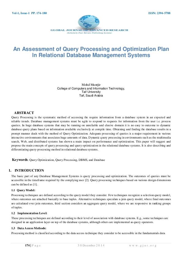 (PDF) An Assessment of Query Processing and Optimization Plan In Relational Database Management ...