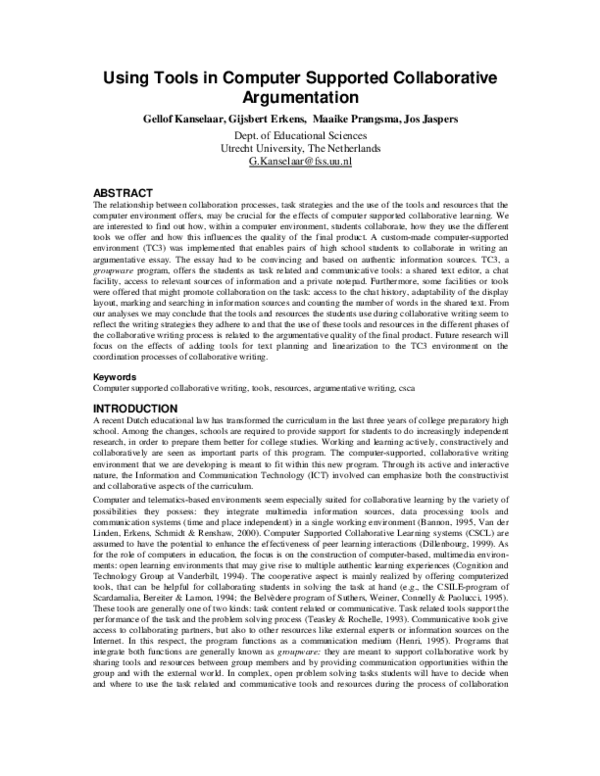 Pdf Using Tools In Computer Supported Collaborative Argumentation 2674