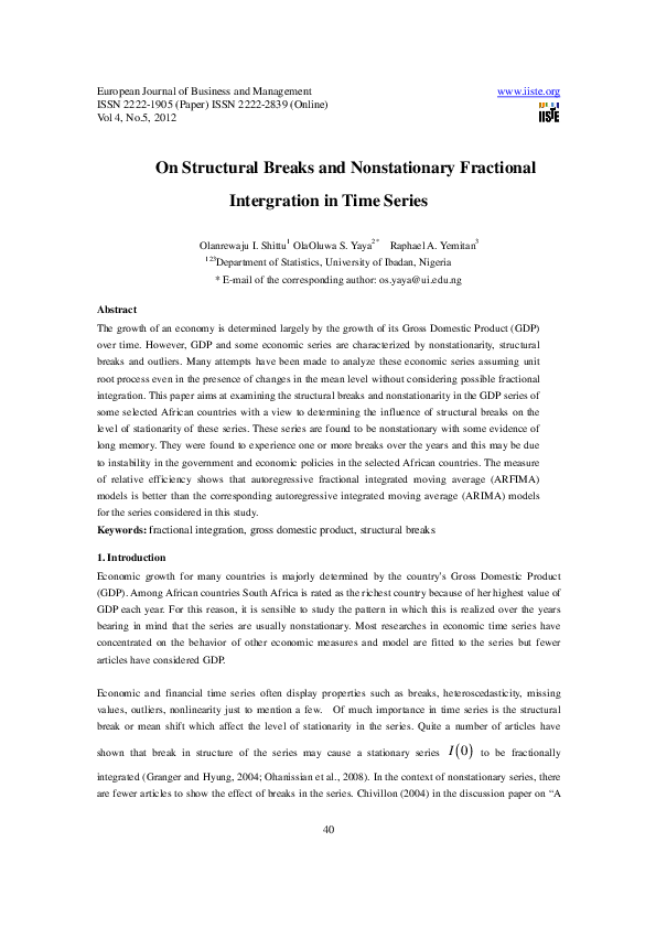 (PDF) On Structural Breaks and Nonstationary Fractional Intergration in ...