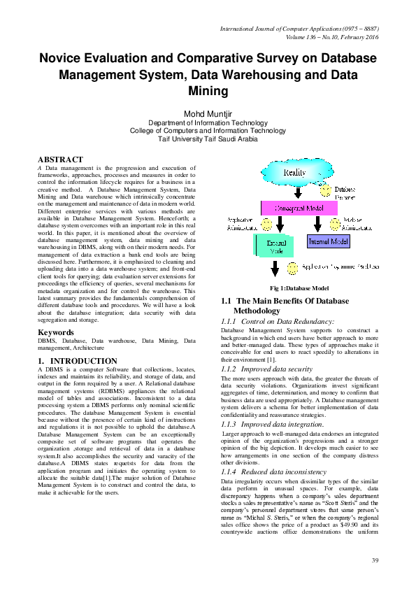 (PDF) Novice Evaluation and Comparative Survey on Database Management System, Data Warehousing ...