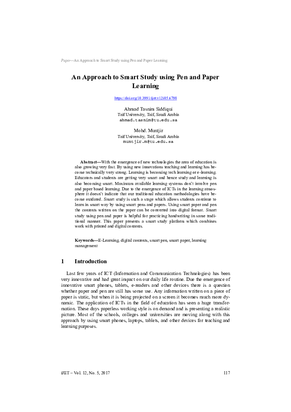 (PDF) An Approach to Smart Study using Pen and Paper Learning