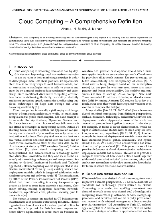 (PDF) Cloud Computing – A Comprehensive Definition