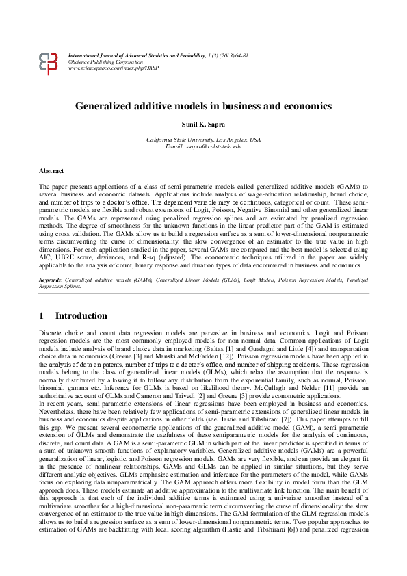 (PDF) Generalized Additive Models in Business and Economics