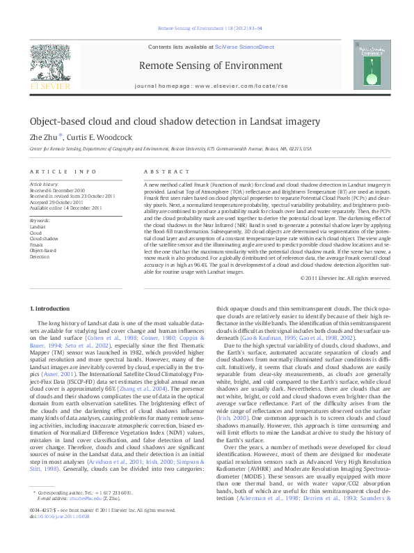Pdf Object Based Cloud And Cloud Shadow Detection In Landsat Imagery