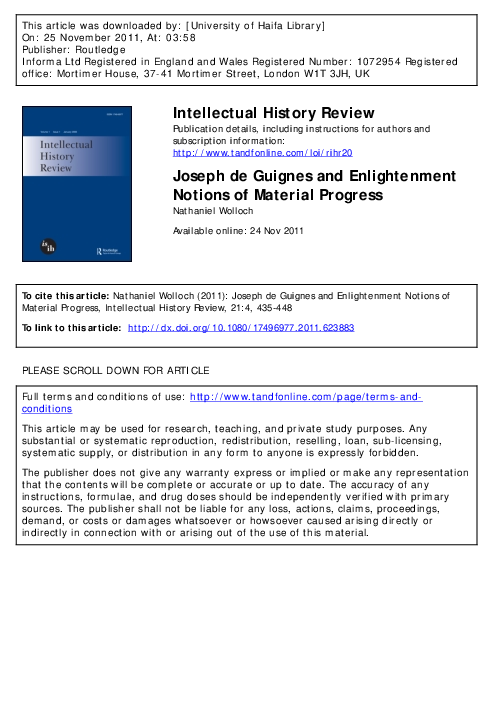 (PDF) Joseph de Guignes and Enlightenment Notions of Material Progress