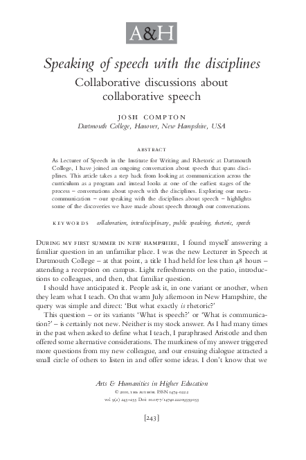(PDF) Speaking of speech with the disciplines: Collaborative ...