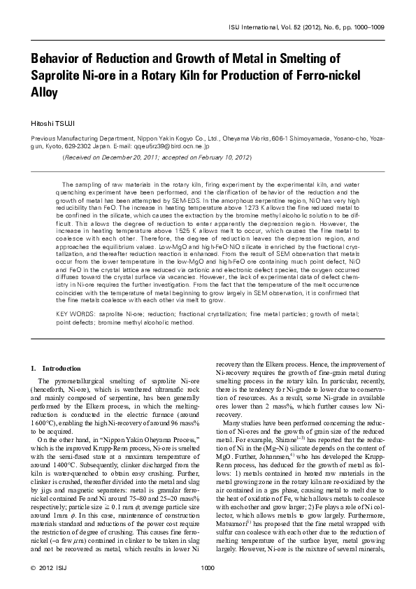 (PDF) Behavior of Reduction and Growth of Metal in Smelting of ...