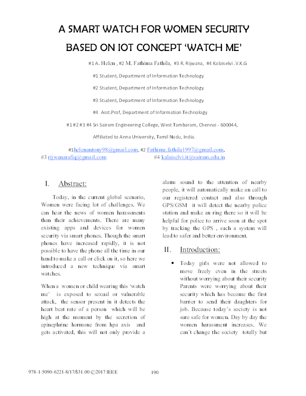 (PDF) A SMART WATCH FOR WOMEN SECURITY BASED ON IOT CONCEPT 'WATCH ME'