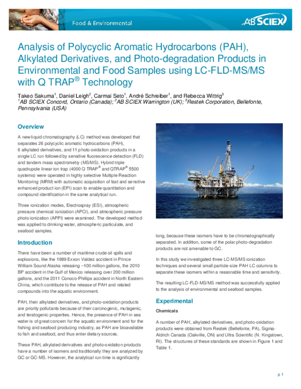 (PDF) Analysis of Polycyclic Aromatic Hydrocarbons (PAH), Alkylated Derivatives, and Photo ...