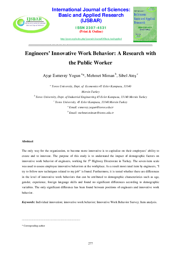 (PDF) 1-Engineers’ Innovative Work Behavior A Research with the Public ...