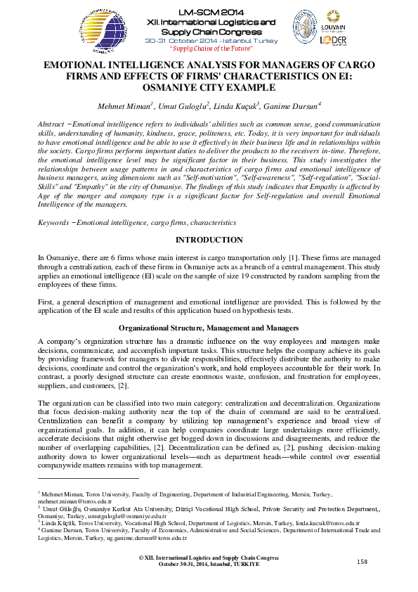 (PDF) " Supply Chains of the Future " EMOTIONAL INTELLIGENCE ANALYSIS ...