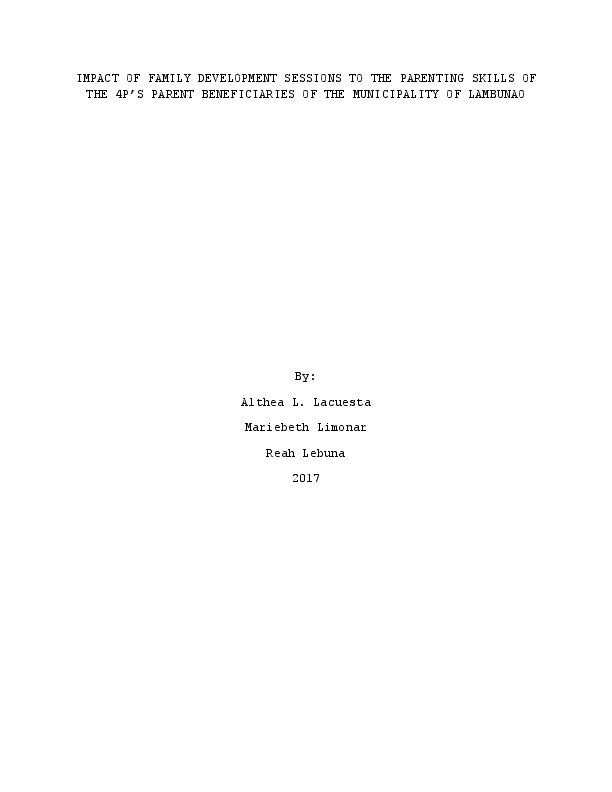(DOC) IMPACT OF FAMILY DEVELOPMENT SESSIONS TO THE PARENTING SKILLS OF ...