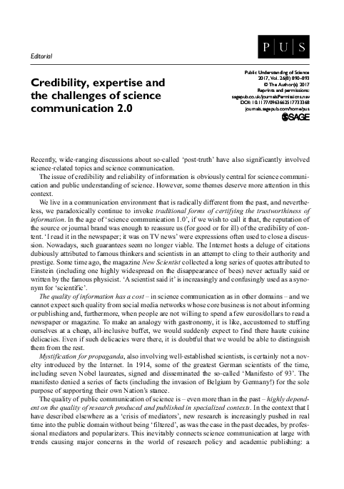 (PDF) "Credibility, expertise and the challenges of science ...
