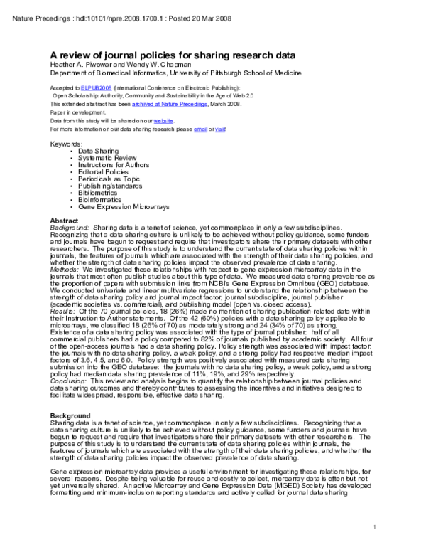 (PDF) A review of journal policies for sharing research data