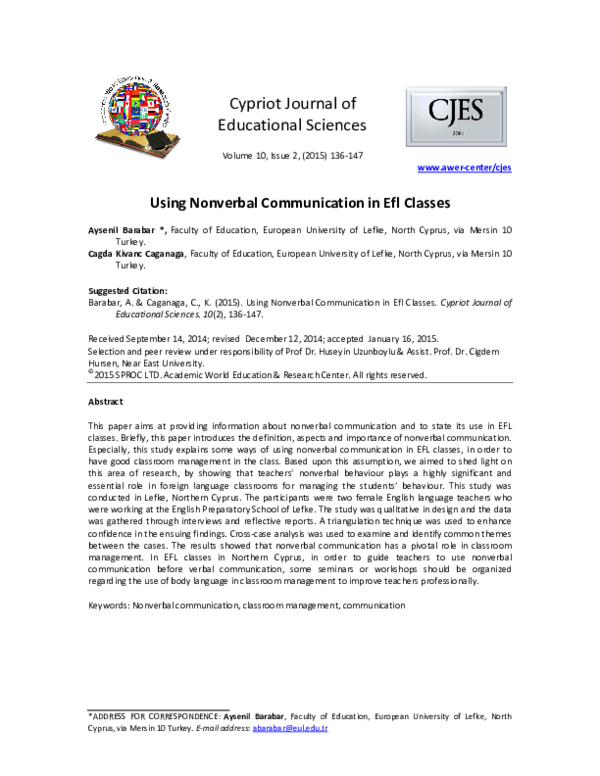 (PDF) Using Nonverbal Communication in Efl Classes | Science Park ...
