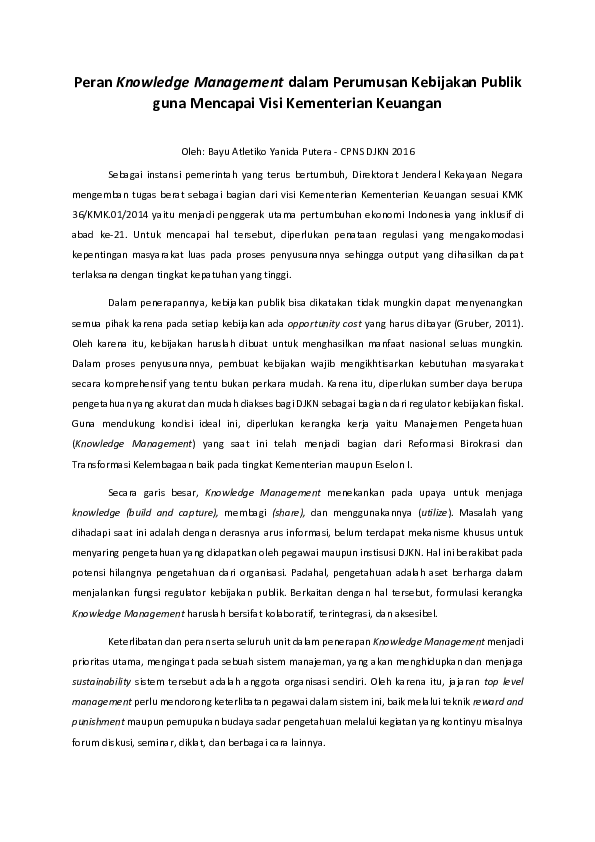 (PDF) Peran Knowledge Management dalam Perumusan Kebijakan Publik