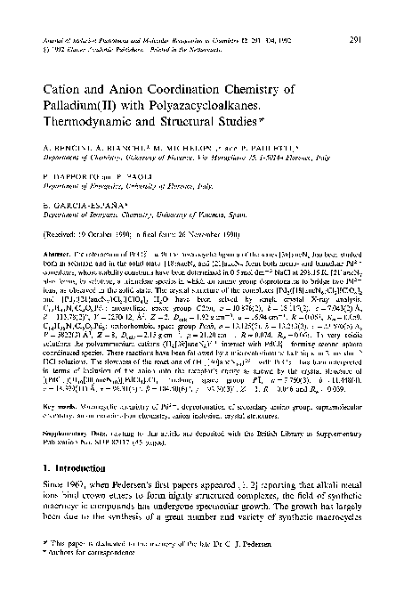 (PDF) Cation and anion coordination chemistry of palladium(II) with ...